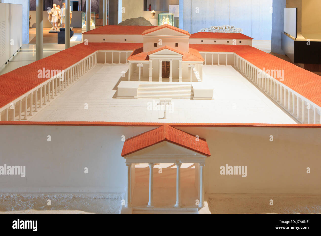 A scale model of a Roman temple at the Gallo-Roman Museum in Tongeren ...