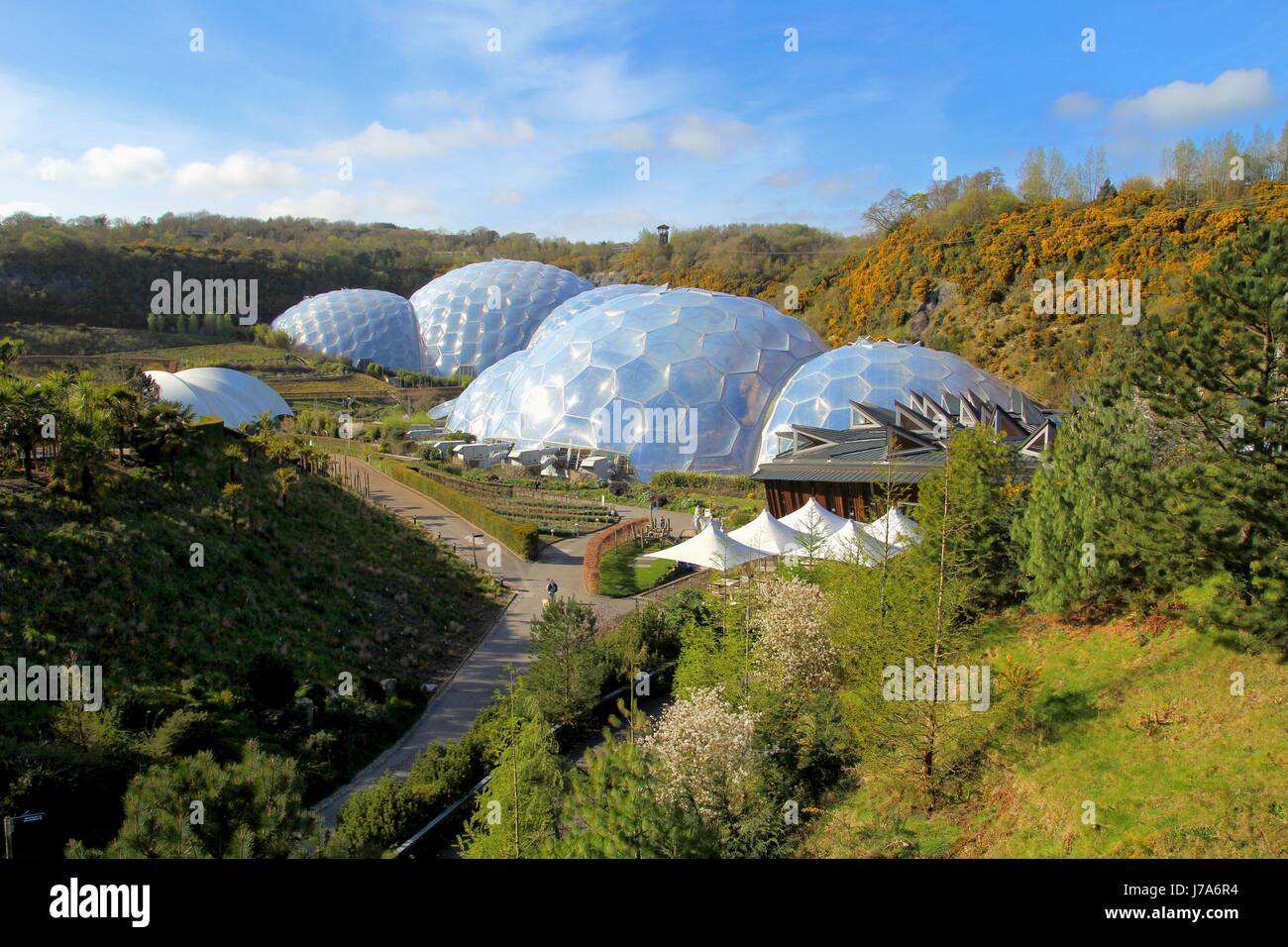 Bodelva, Cornwall, UK - April 4 2017: Exterior of the biomes at the ...
