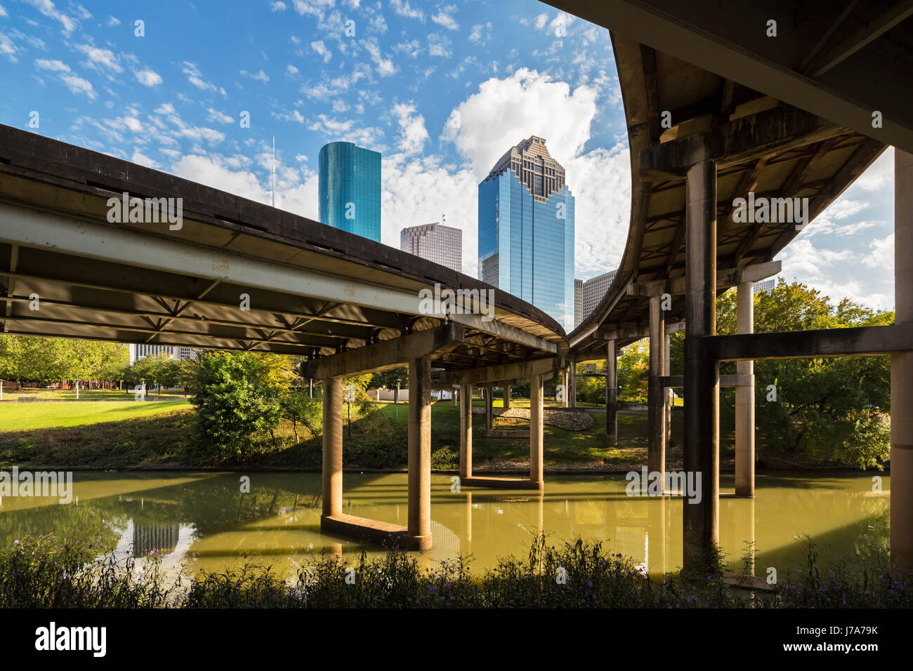 USA, Texas, Houston, Skyline and Gulf Freeway Stock Photo - Alamy