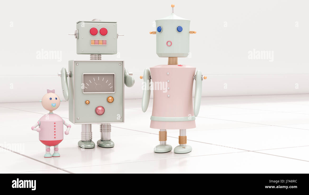 Robot family, 3d rendering Stock Photo - Alamy