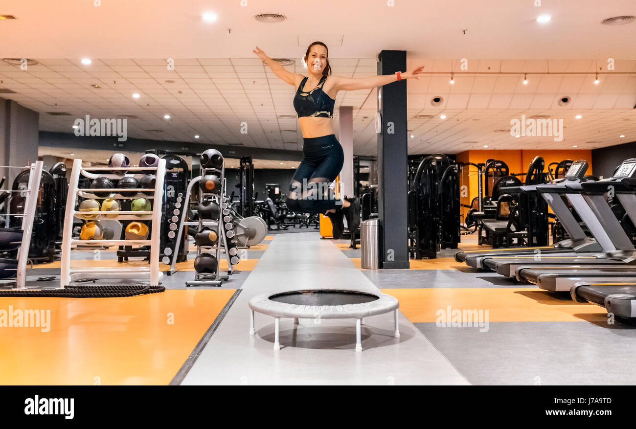 Athlete jumping in trampoline hi-res stock photography and images - Alamy