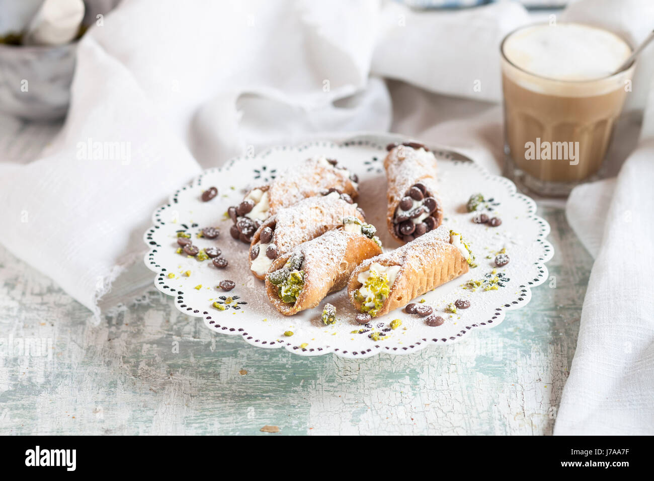 Sicilian Cannoli filled with Ricotta cream Stock Photo - Alamy