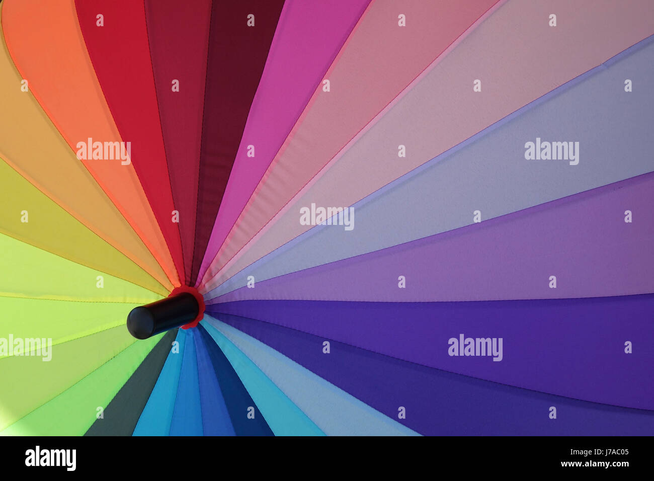 A multi coloured umbrella showing a spectrum of colour Stock Photo - Alamy