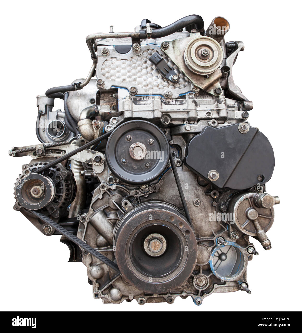 front view of old diesel engine isolated white background use for motor ...