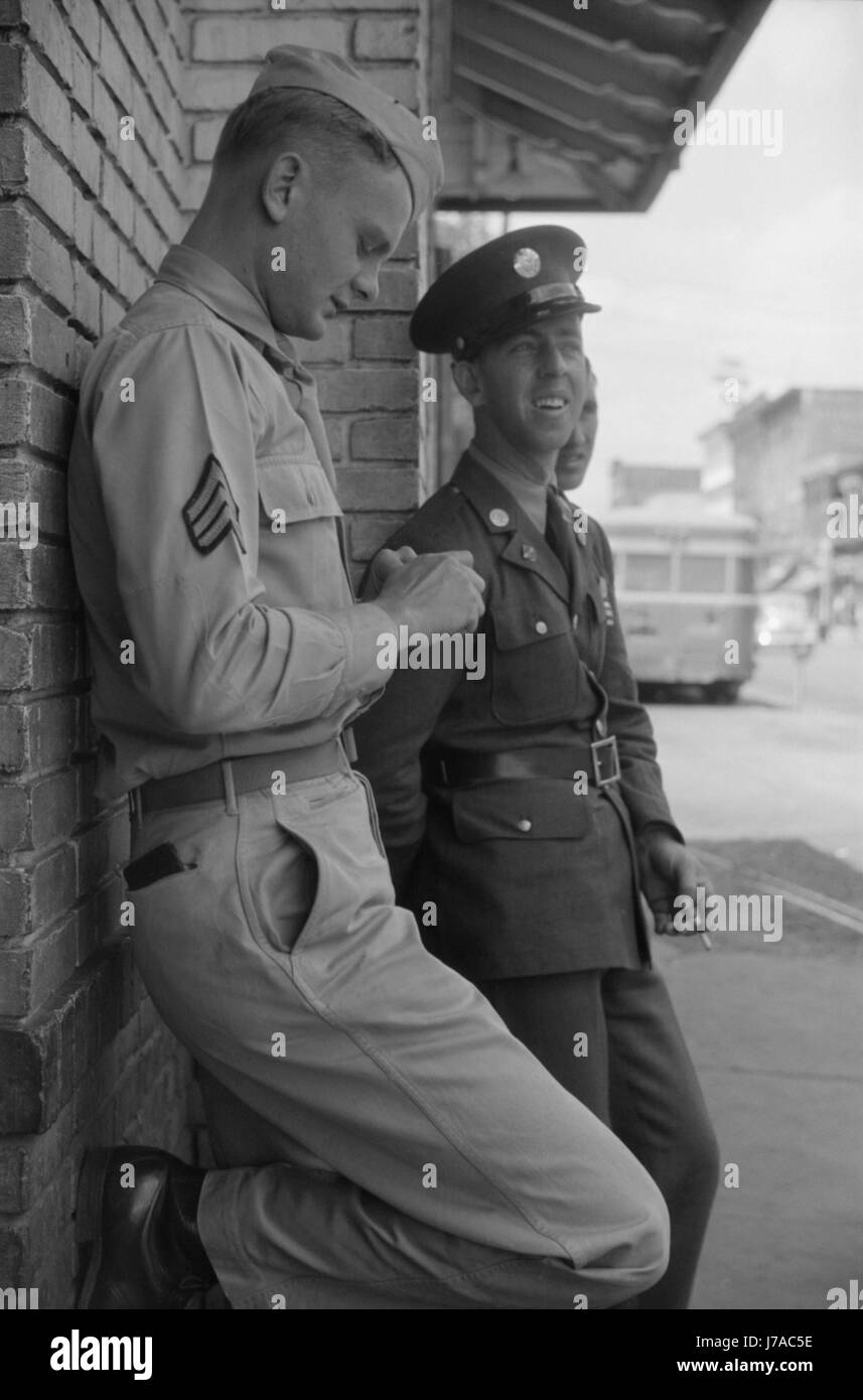 Soldiers from Fort Benning on a street in Columbus, Georgia, 1941 Stock ...