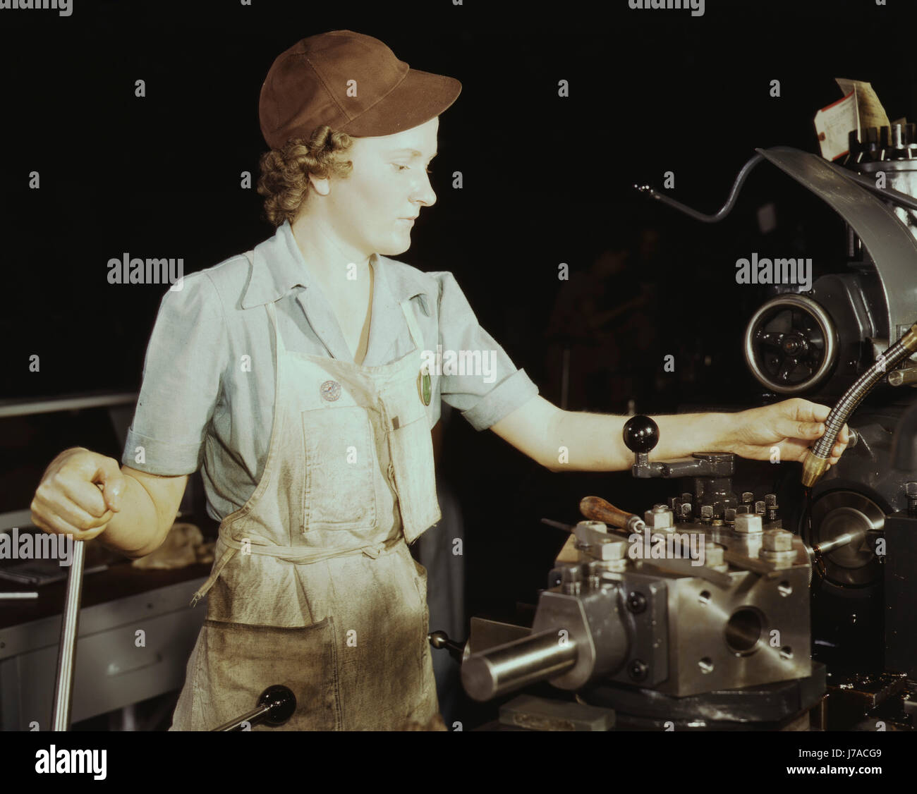 Woman reaming tools transport lathe machine hi-res stock photography ...