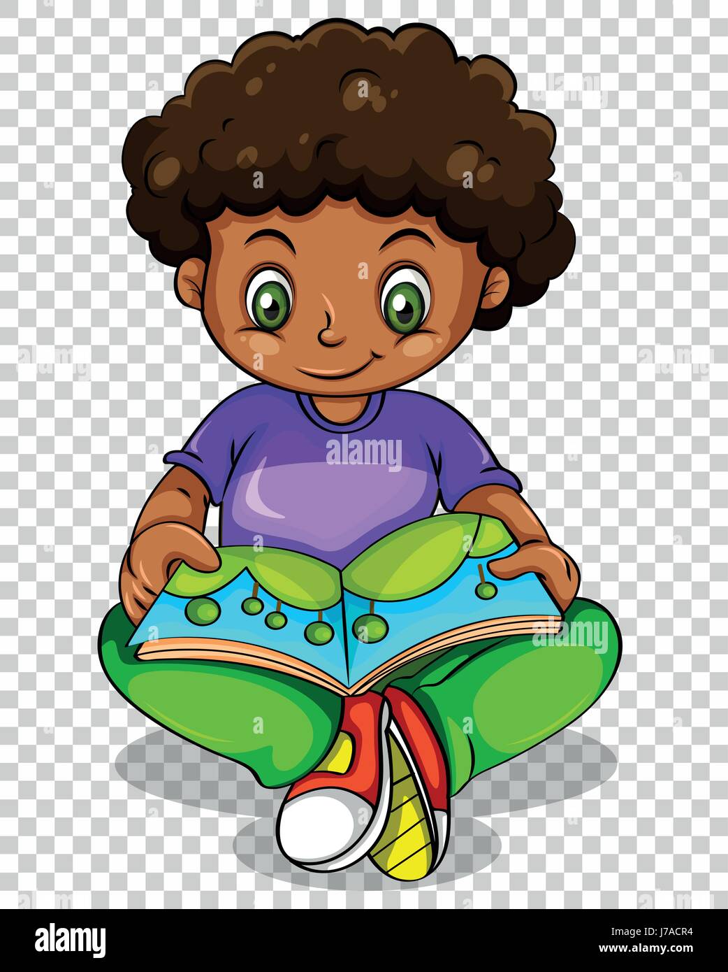 Boy reading storybook on transparent background illustration Stock ...