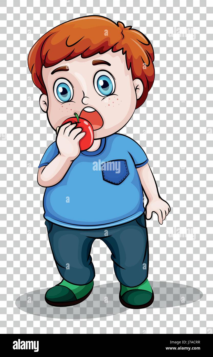 Fat boy eating apple illustration Stock Vector Image & Art - Alamy