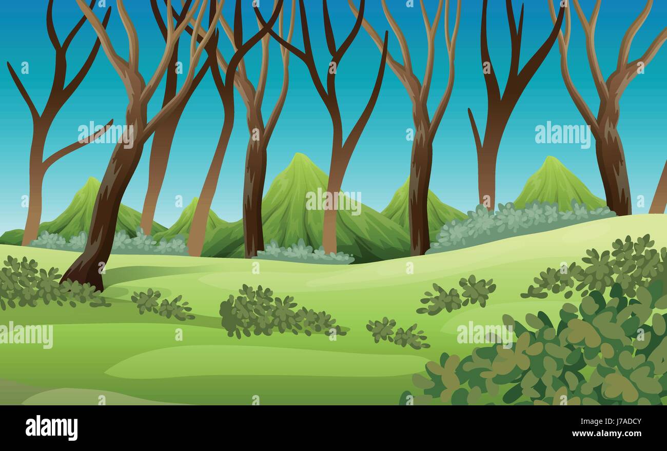 Nature scene with trees and mountains illustration Stock Vector Image ...