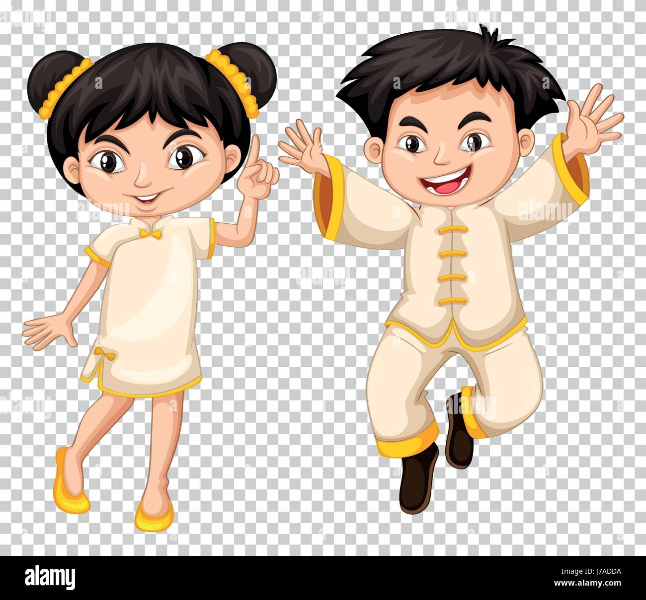 Chinese boy and girl in traditional costume illustration Stock Vector ...