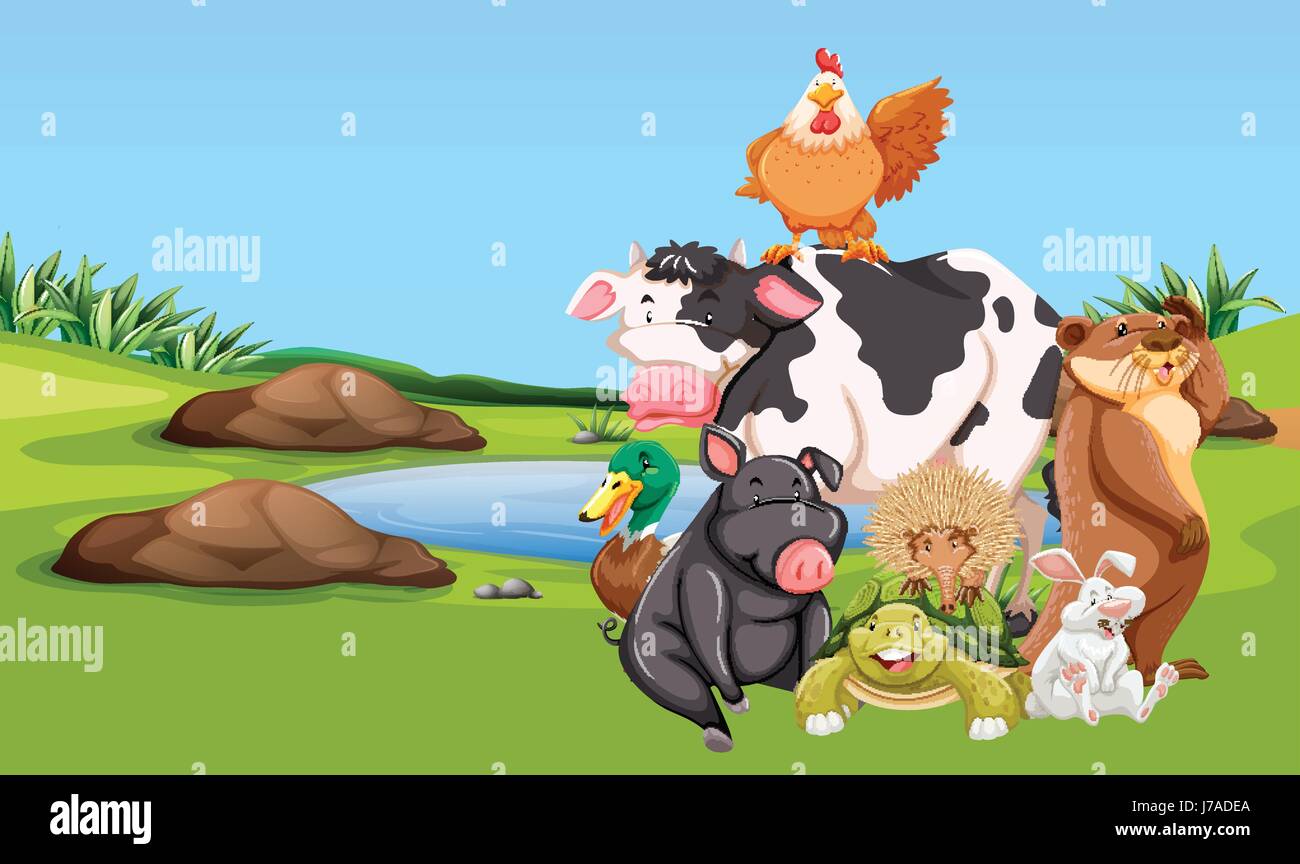 Farm animals on the farmyard illustration Stock Vector Image & Art - Alamy
