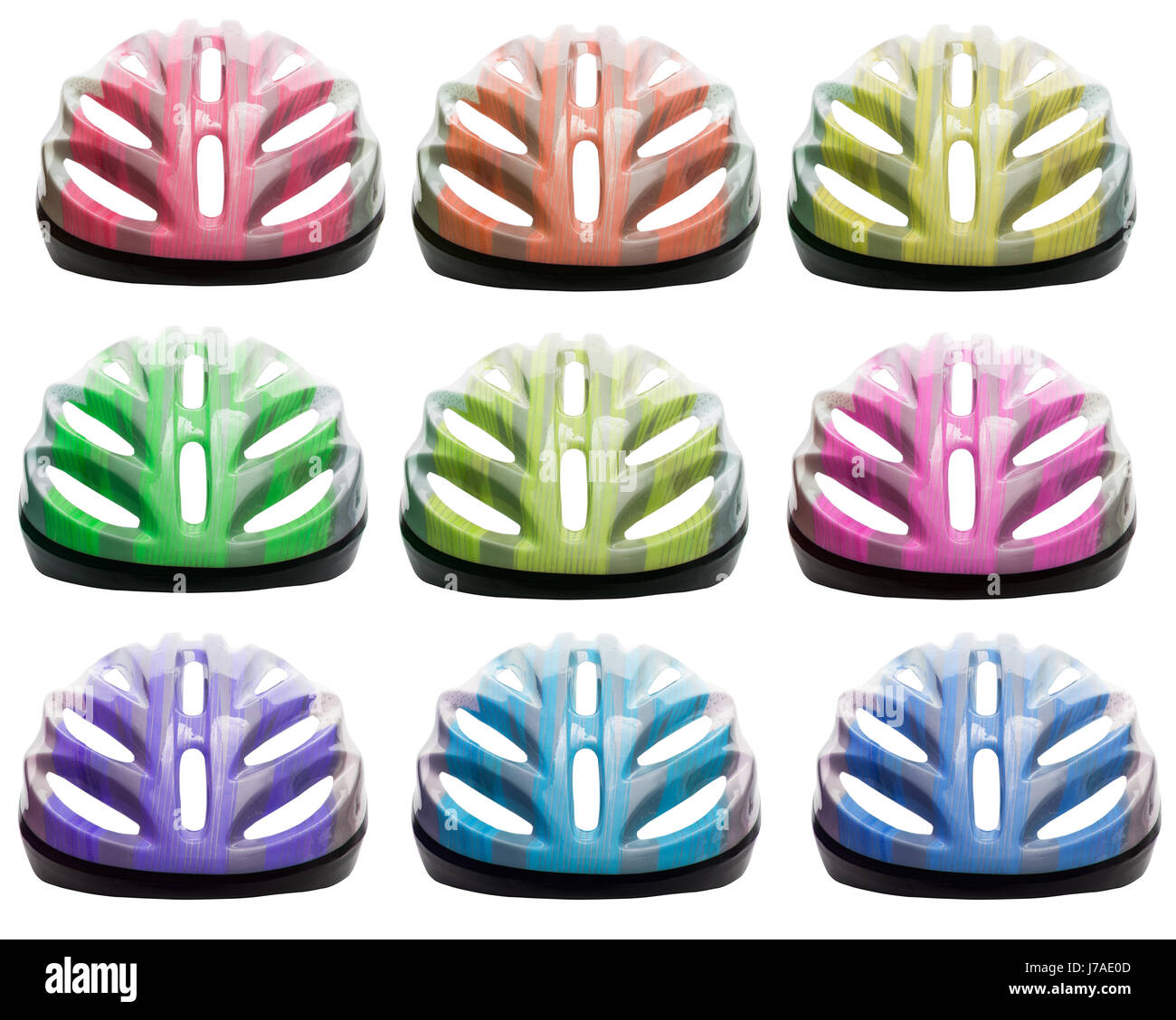 varieties color of bicycle safety helmet isolated on white background ...