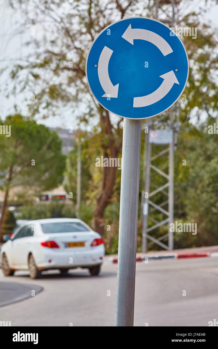 Roundabout road sign Stock Photo - Alamy