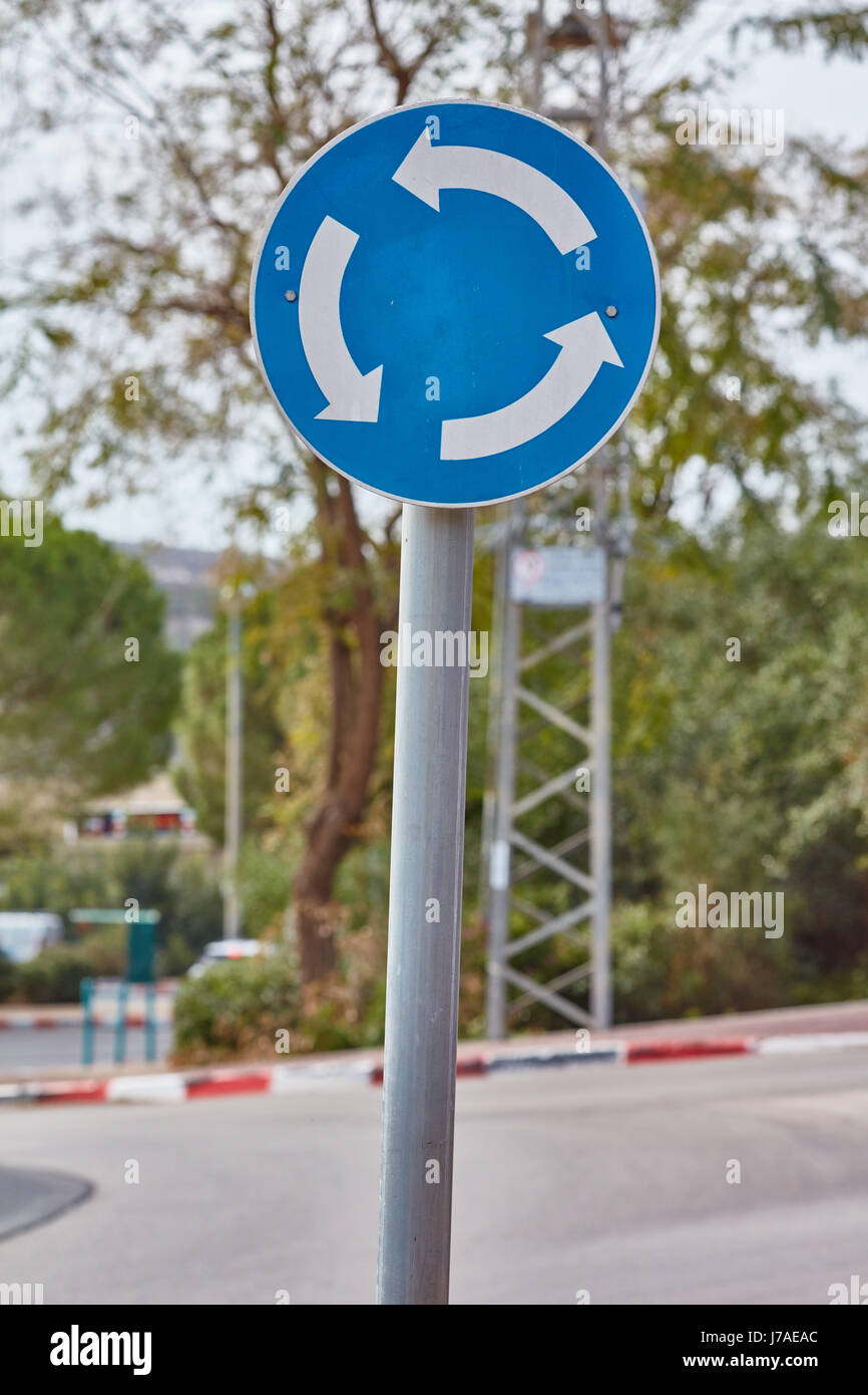 Roundabout road sign Stock Photo - Alamy