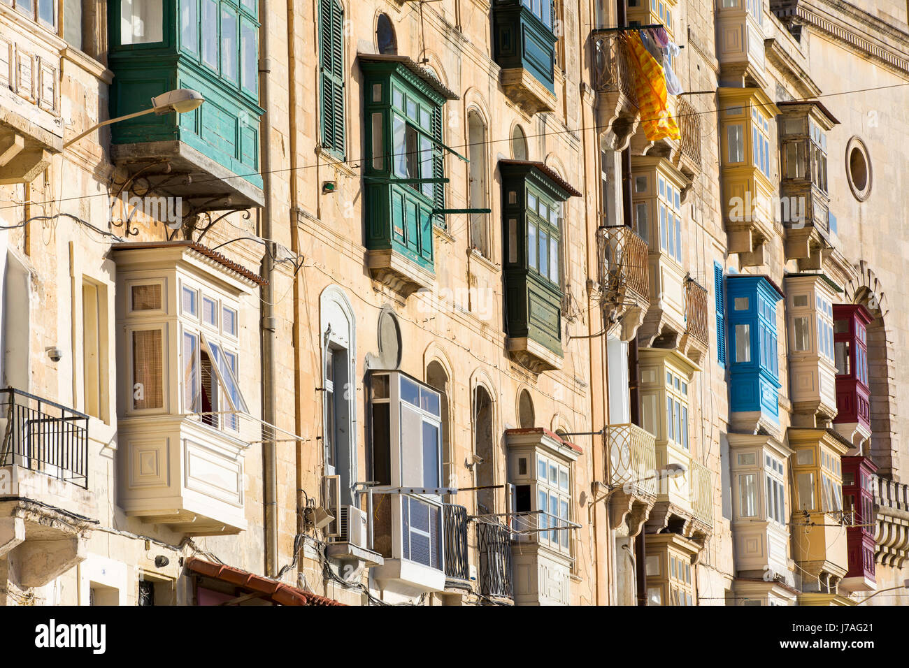 Valletta, capital of Malta, typical, wood-clad balconies, bay windows ...