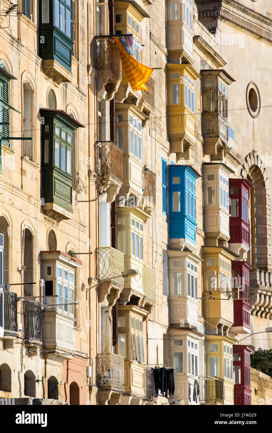 Valletta, capital of Malta, typical, wood-clad balconies, bay windows ...