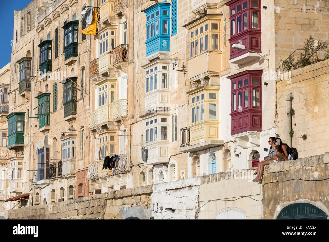 Valletta, capital of Malta, typical, wood-clad balconies, bay windows ...