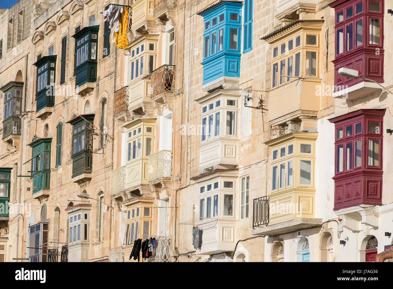 Valletta, capital of Malta, typical, wood-clad balconies, bay windows ...