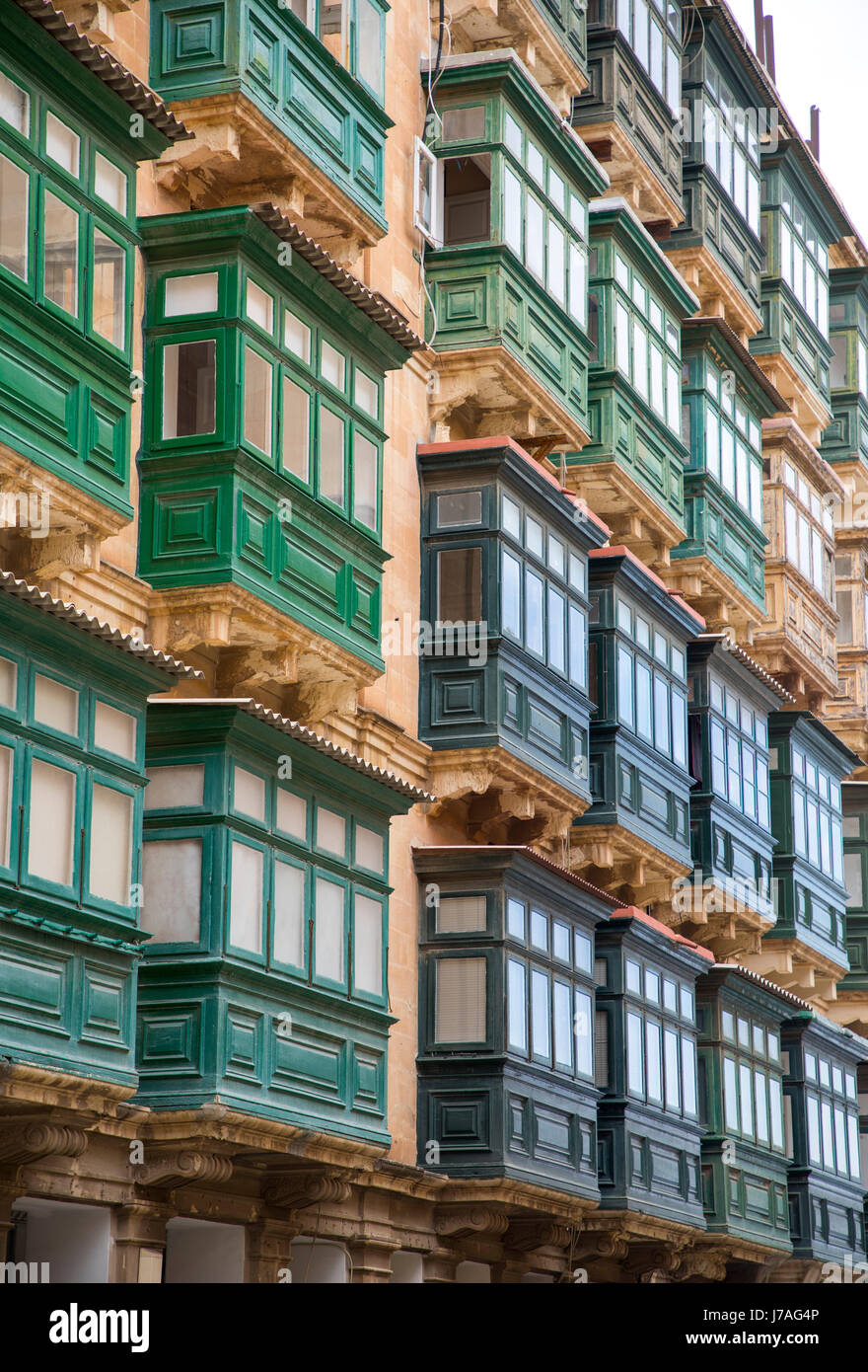 Valletta, capital of Malta, typical, wood-clad balconies, bay windows ...