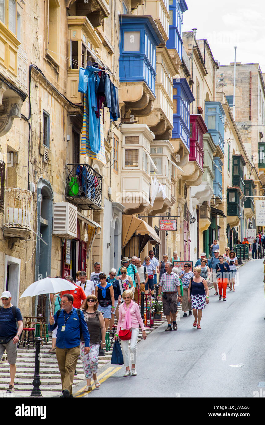 Valletta, capital of Malta, typical, wood-clad balconies, bay windows ...