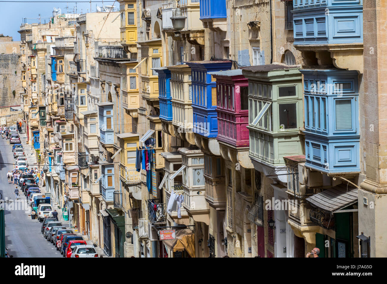 Valletta, capital of Malta, typical, wood-clad balconies, bay windows ...