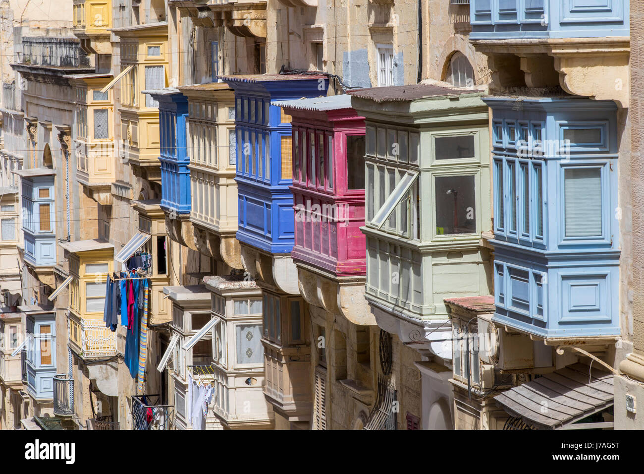 Valletta, capital of Malta, typical, wood-clad balconies, bay windows ...