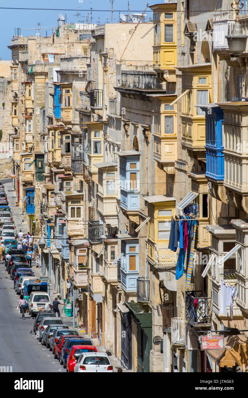 Valletta, capital of Malta, typical, wood-clad balconies, bay windows ...