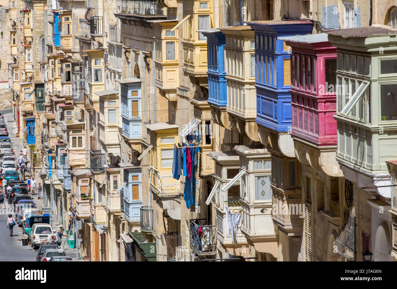 Valletta, capital of Malta, typical, wood-clad balconies, bay windows ...