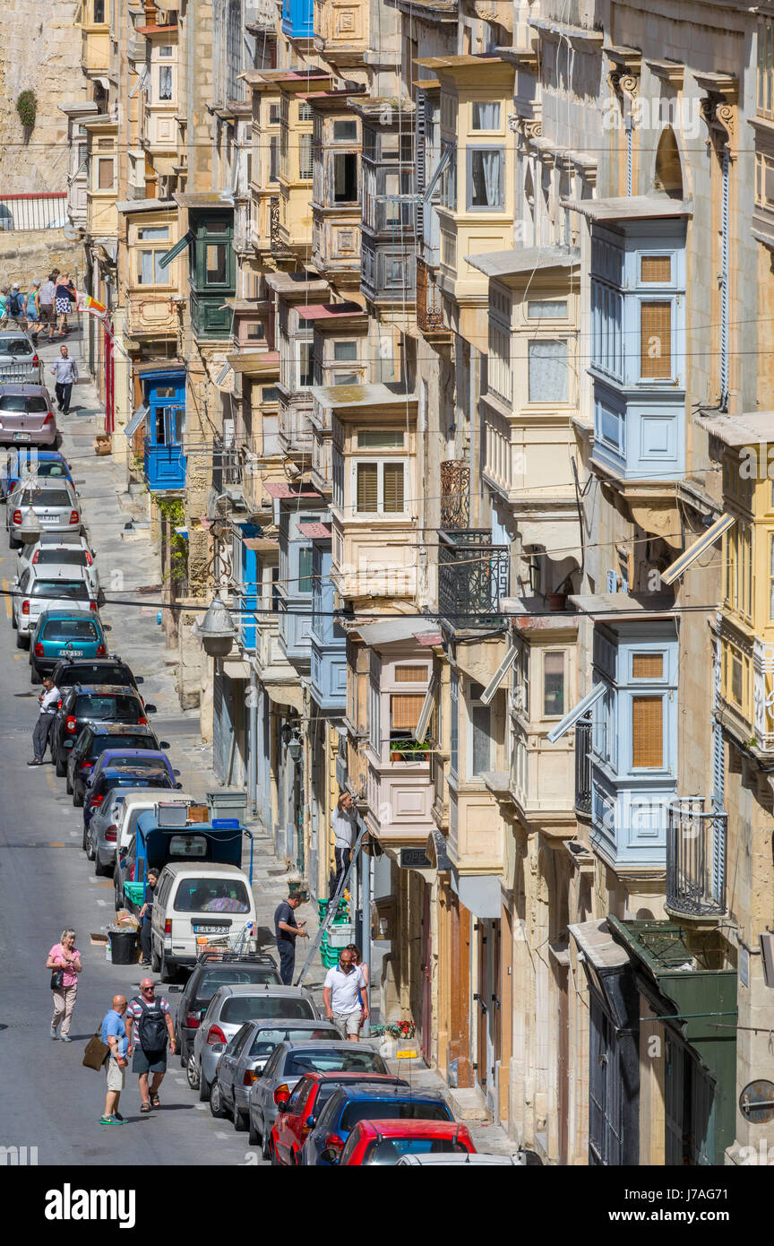 Valletta, capital of Malta, typical, wood-clad balconies, bay windows ...
