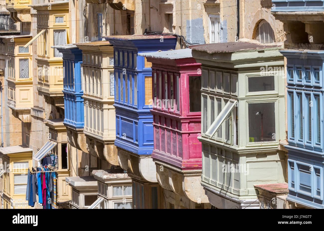 Valletta, capital of Malta, typical, wood-clad balconies, bay windows ...