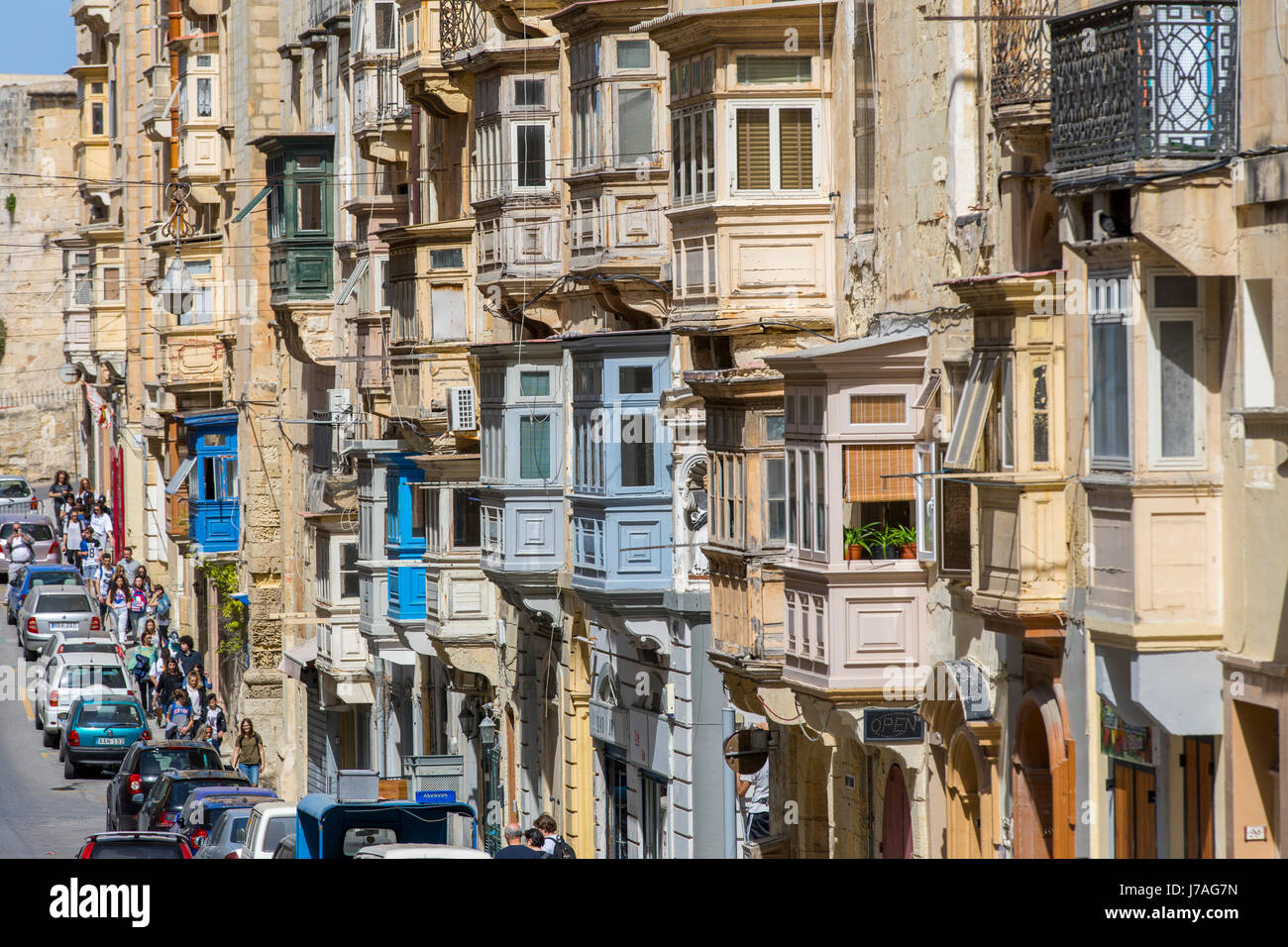 Valletta, capital of Malta, typical, wood-clad balconies, bay windows ...