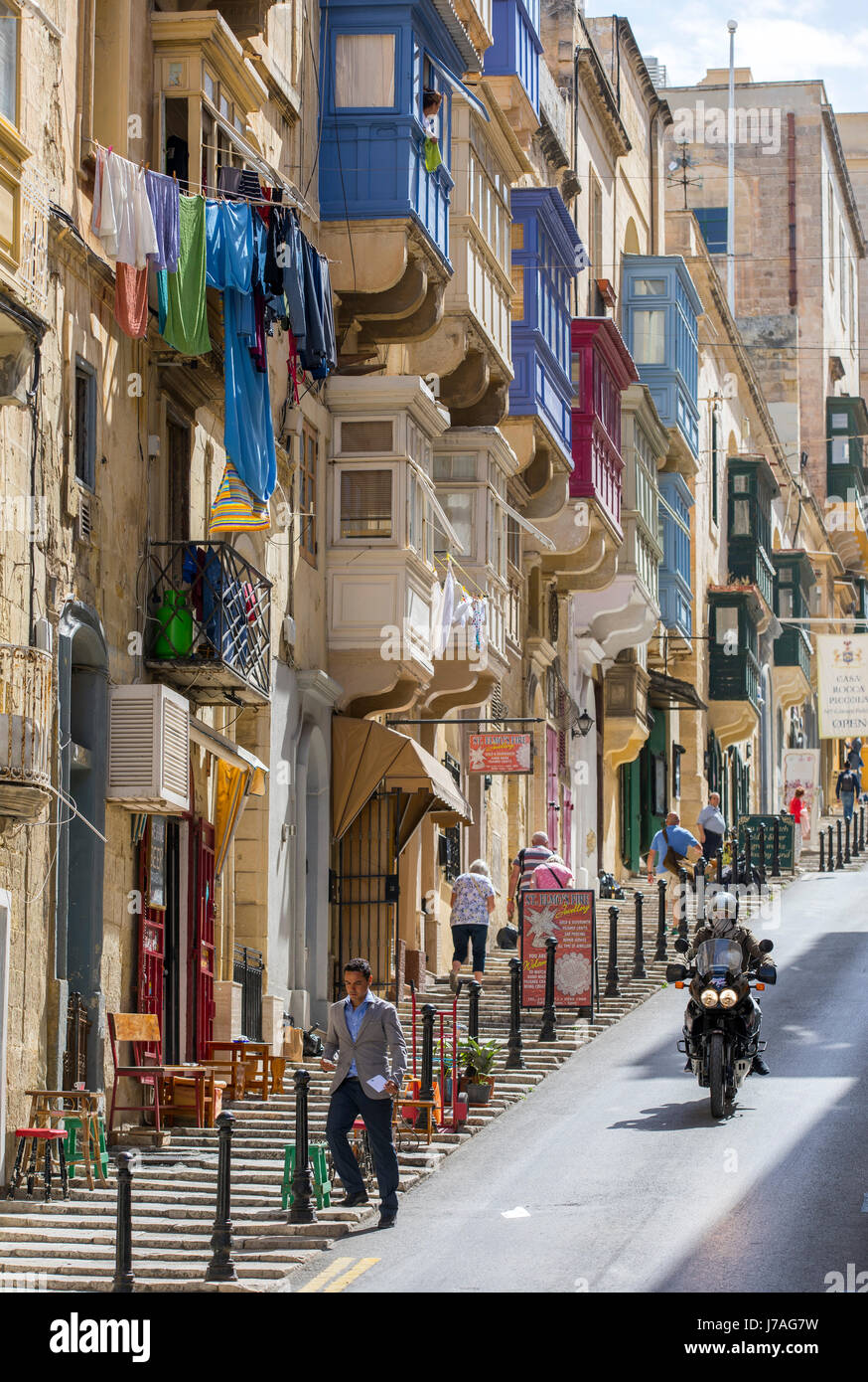 Valletta, capital of Malta, typical, wood-clad balconies, bay windows ...
