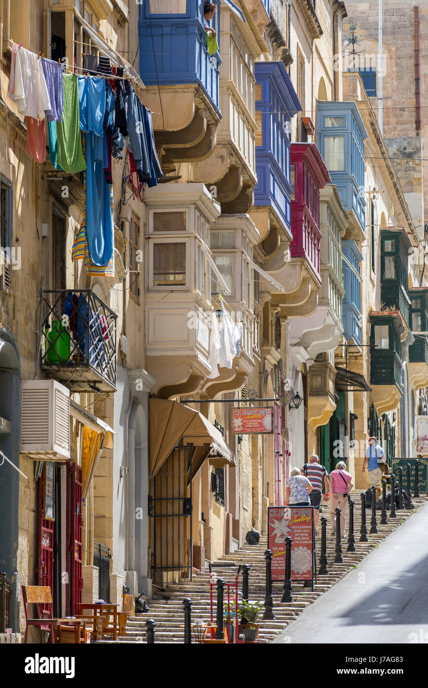 Valletta, capital of Malta, typical, wood-clad balconies, bay windows ...