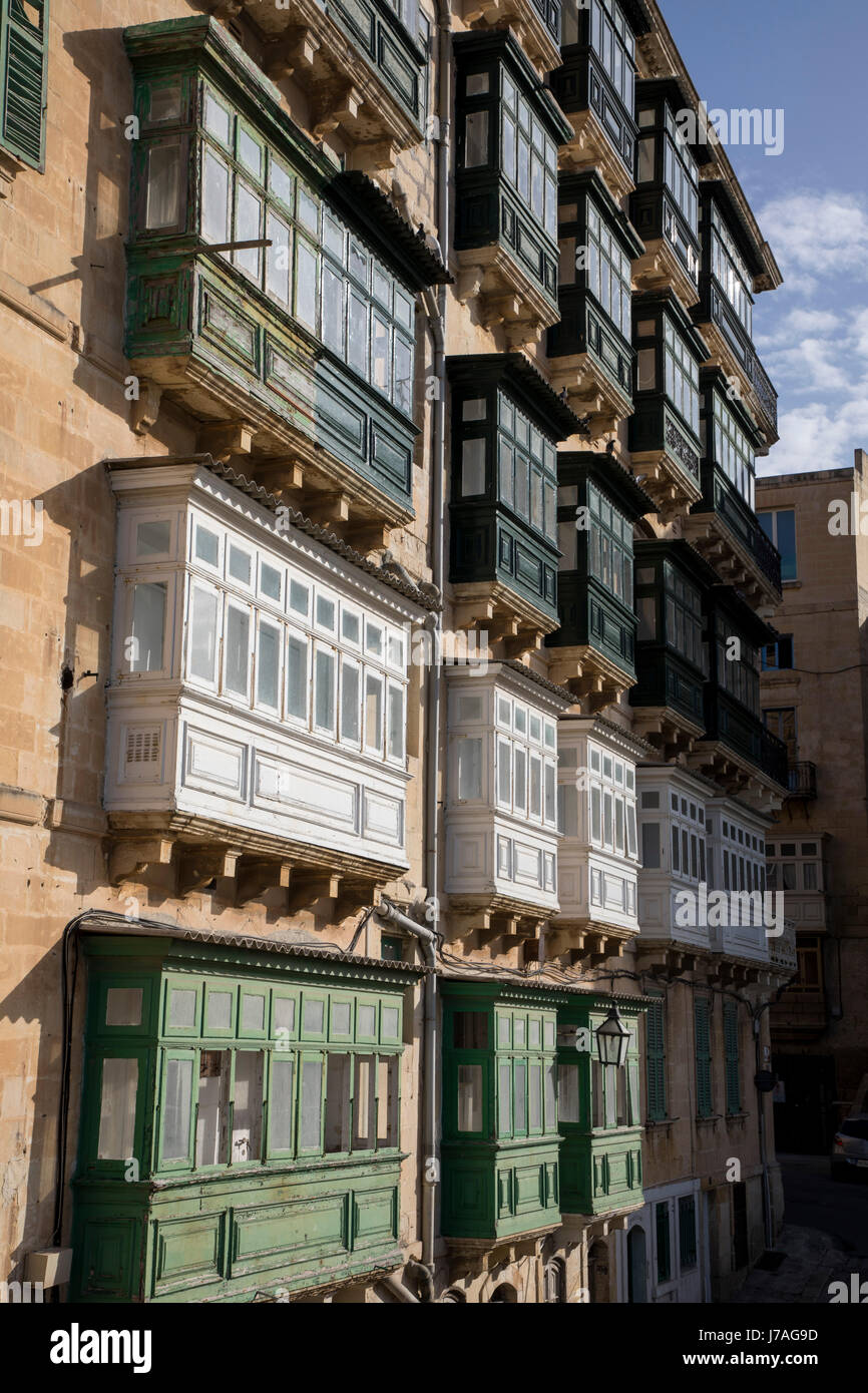 Valletta, capital of Malta, typical, wood-clad balconies, bay windows ...