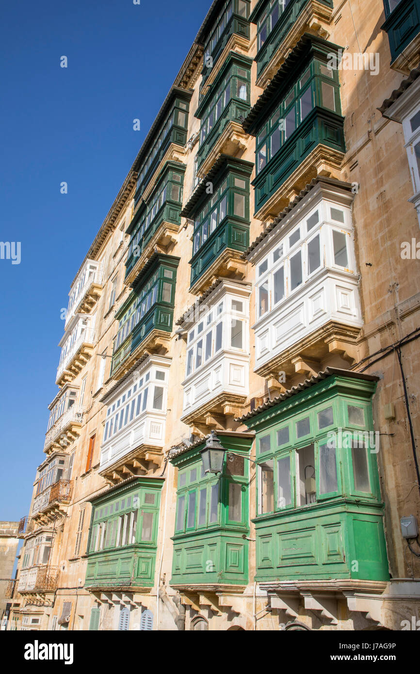 Valletta, capital of Malta, typical, wood-clad balconies, bay windows ...