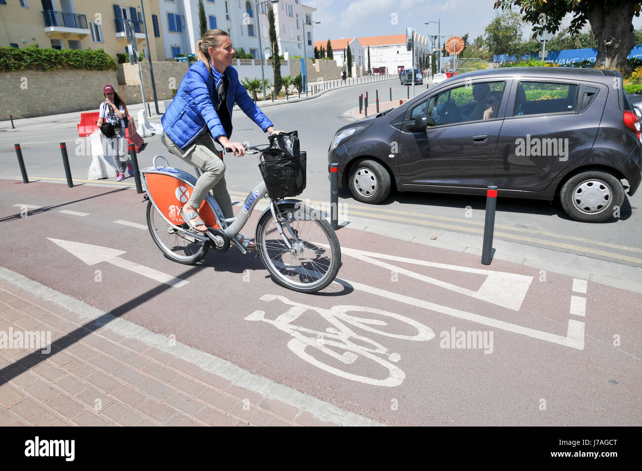 Cycling lane. Photographed in Limassol, Cyprus Stock Photo - Alamy