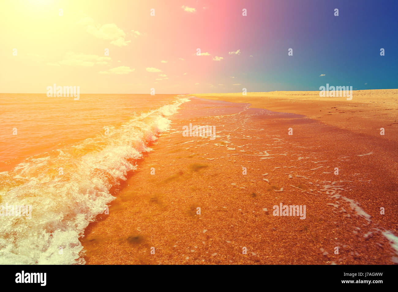 Tropic sea shore. Deserted beach. Marine landscape with ocean and blue ...