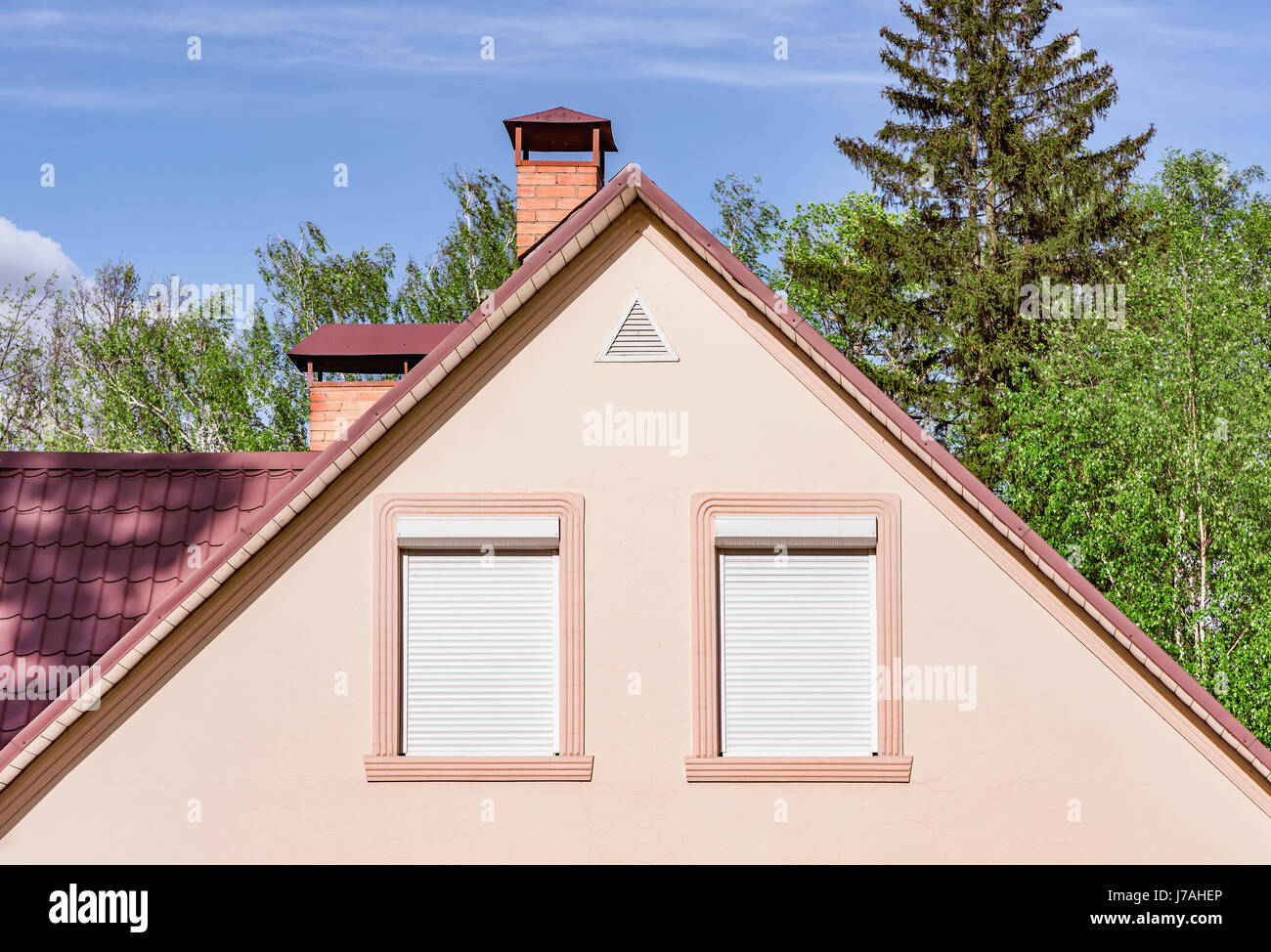 Roof of the house in the spring forest Stock Photo - Alamy