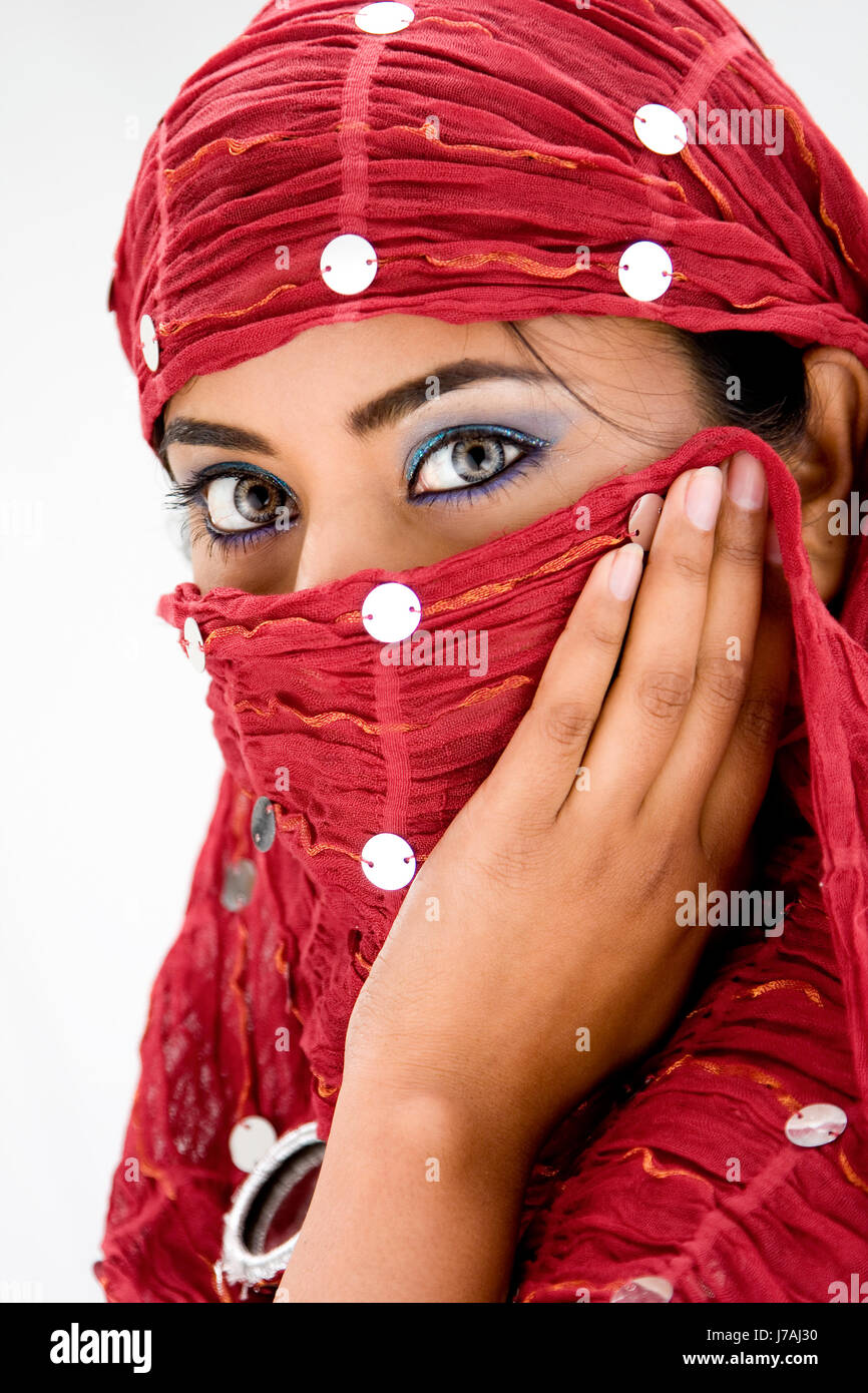 face scarf muslim hindu indian red beauty head woman blue hand ...