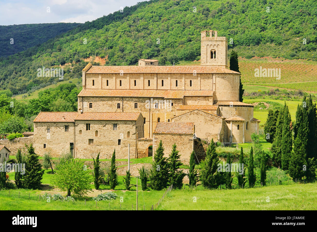 church tuscany monastery cypress convent italy tower church tree hill ...