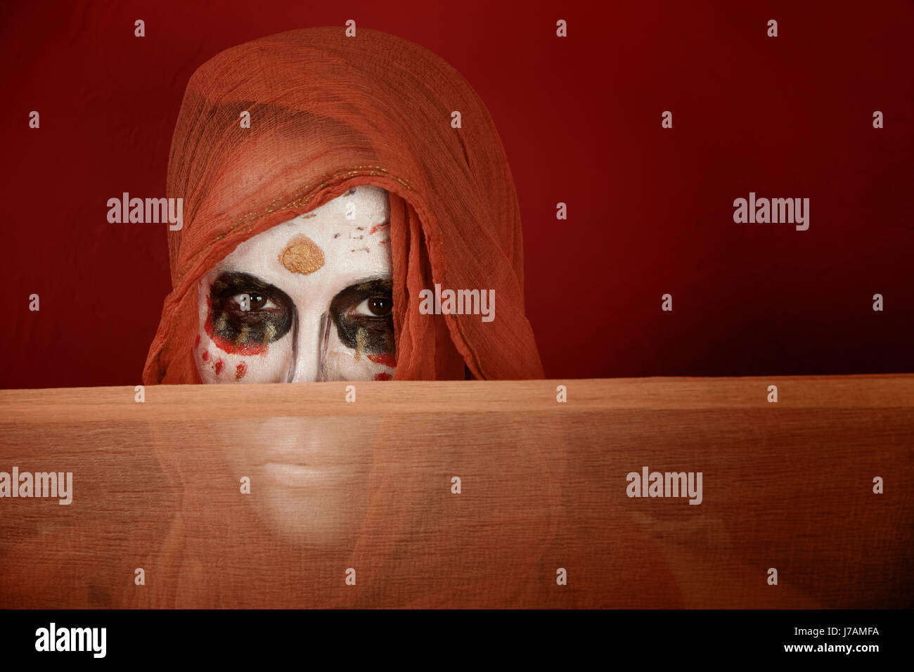 woman lady look glancing see view looking peeking looking at scary ...