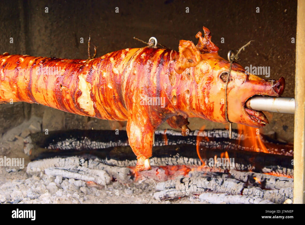 fire conflagration grill barbecue barbeque piglet skewer sucking-pig ...