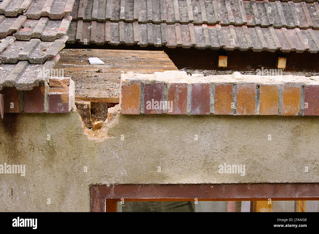 demolition scrapping tile tear off depart rooftop construction site ...