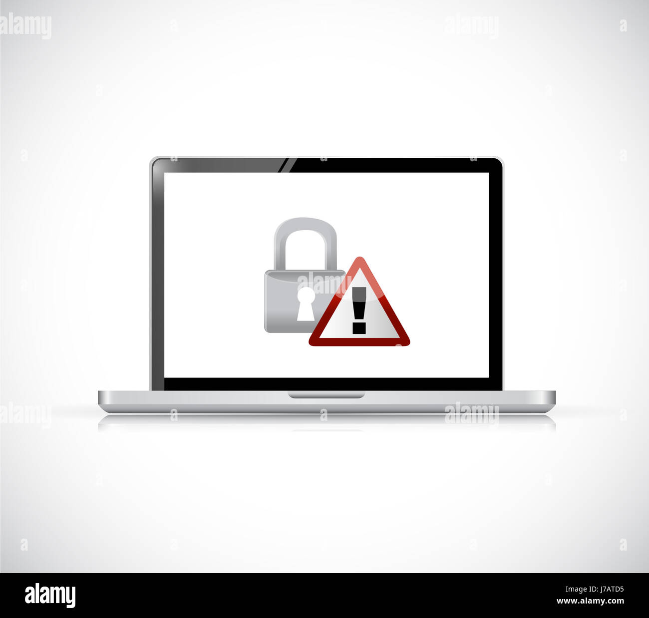 laptop computer lock and warning sign. Concept illustration over a ...