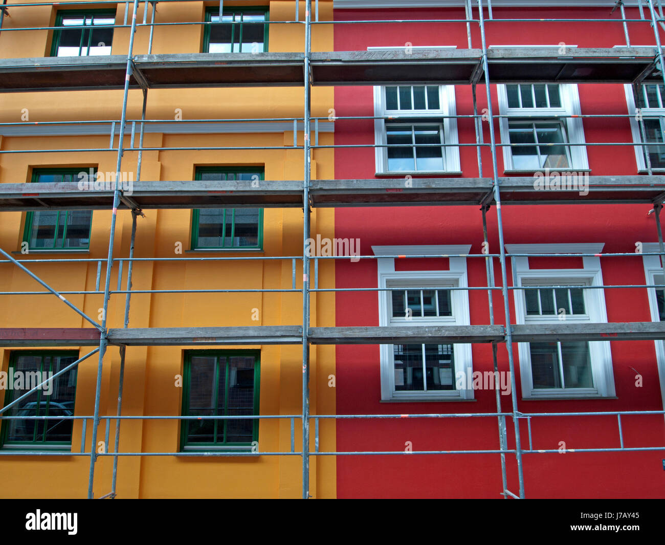 facade scaffold scaffolding renovation house building window porthole ...