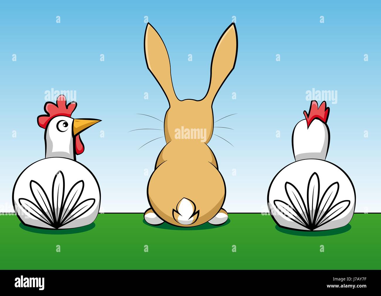 rabbit with two hens Stock Photo - Alamy