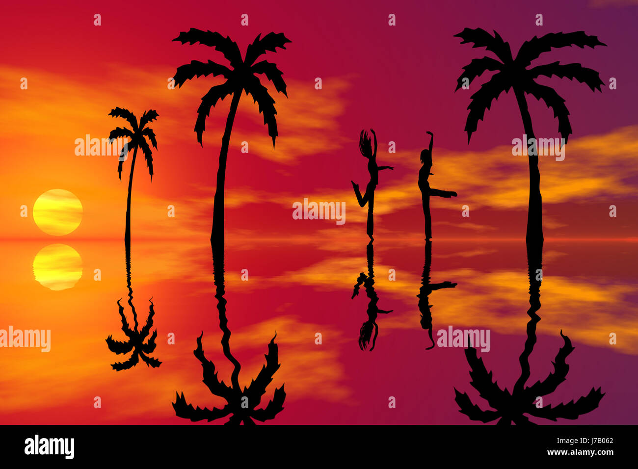 palm tree shear-cut dancing dance woman graphic sunset mirroring ...