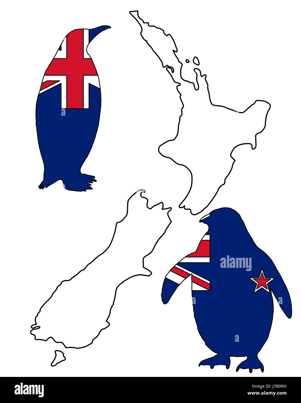 penguin flag new zealand sign signal blue optional colour animal bird ...