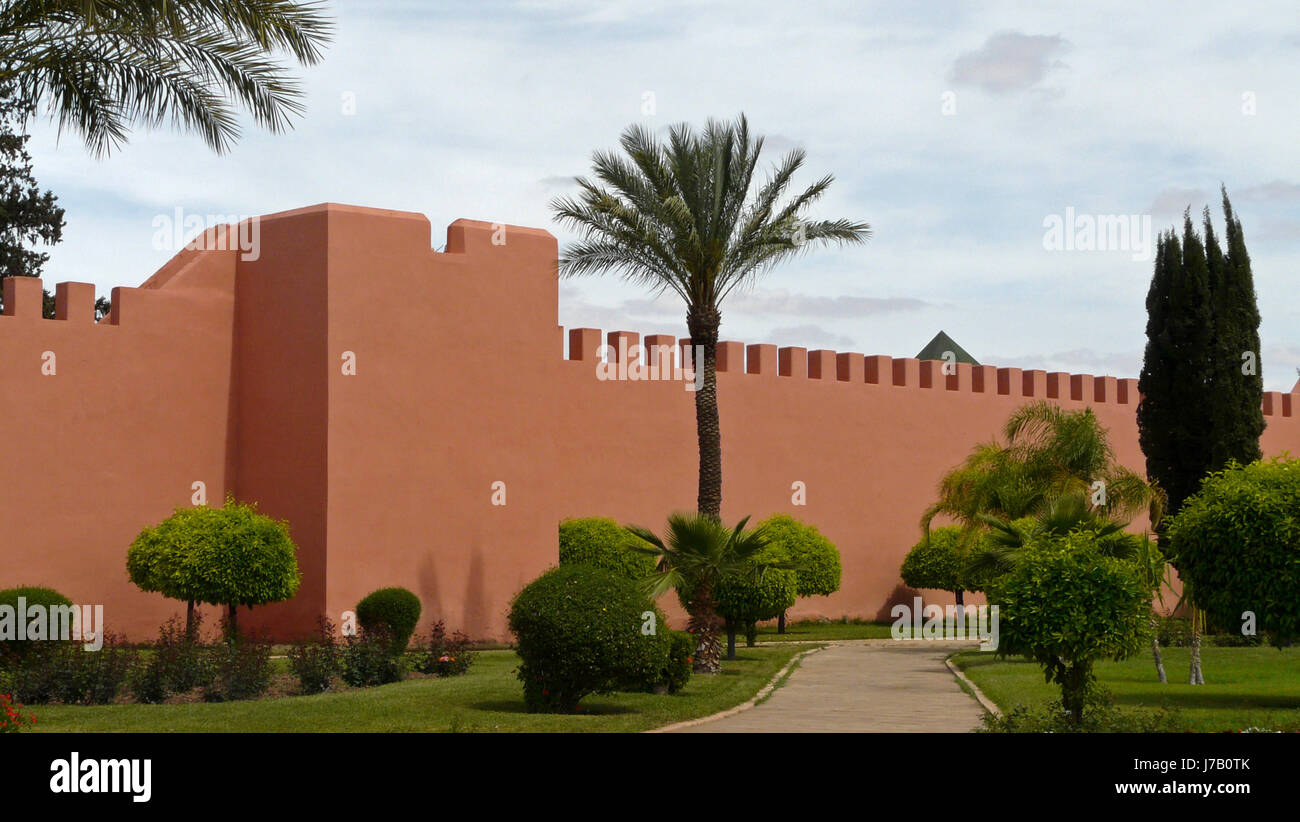 palms bush morocco city wall battlement emblem palmtrees red tourism ...