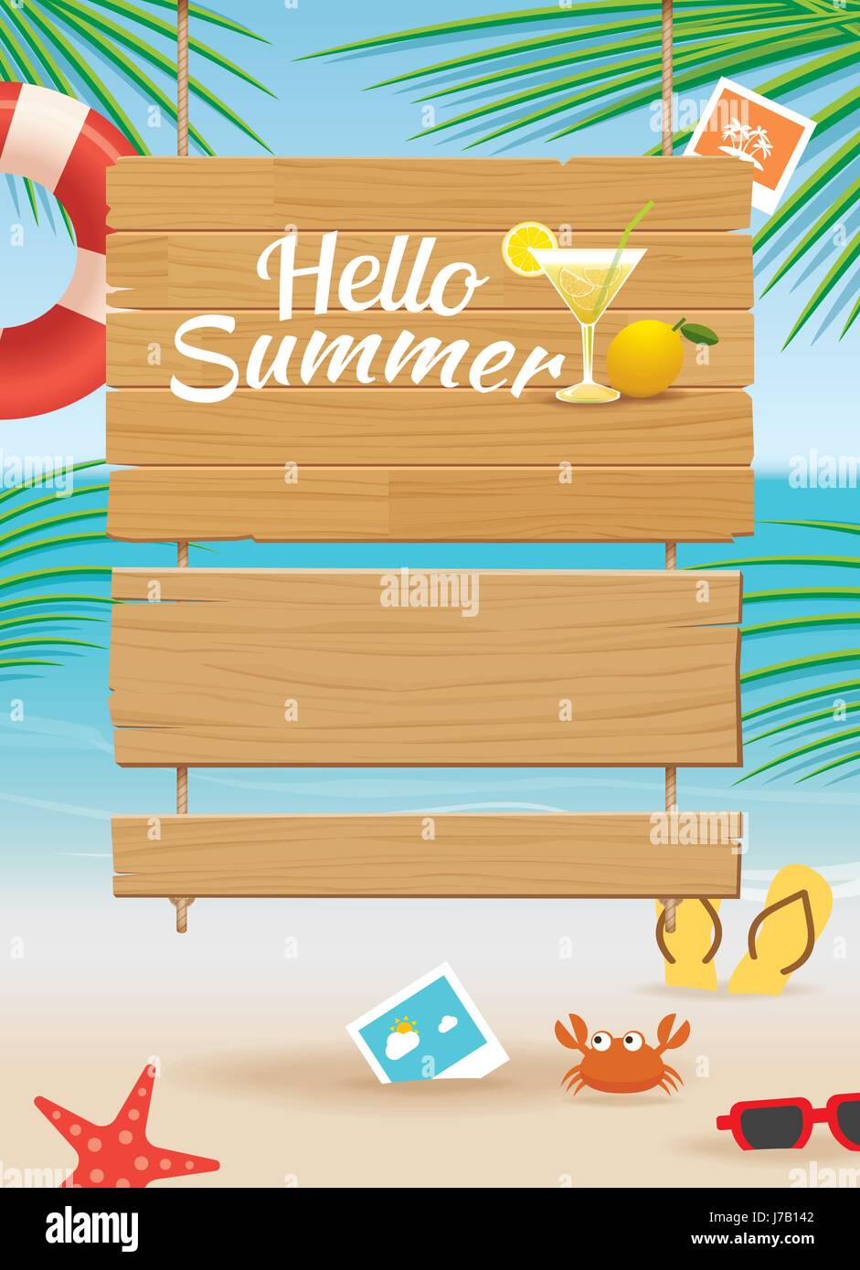 summer wooden sign on tropical beach background Stock Vector Image ...